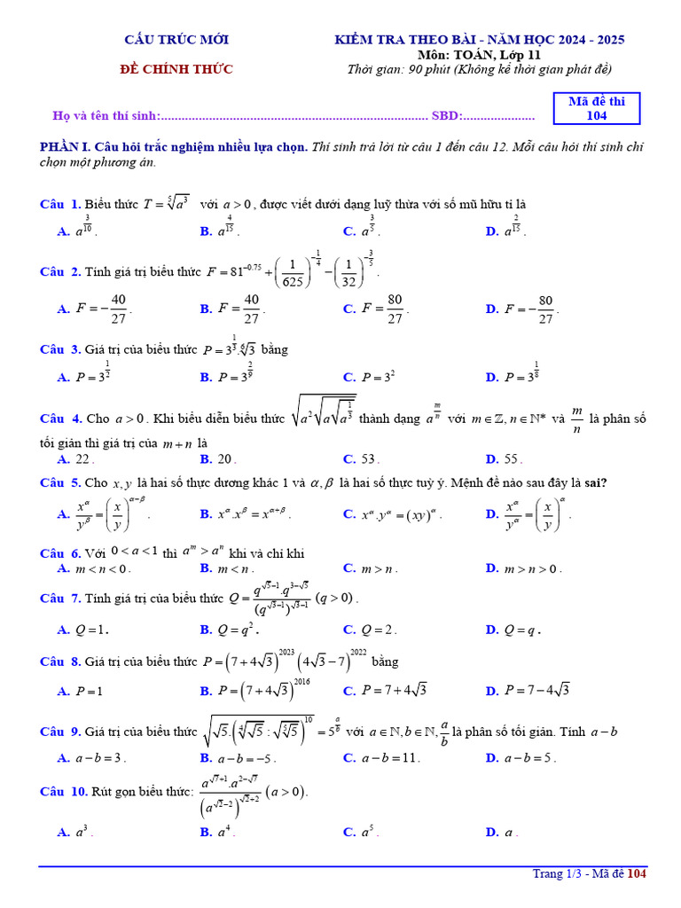 c6-b1-Phép Tính Luỹ Thừa-ma de 104 | PDF