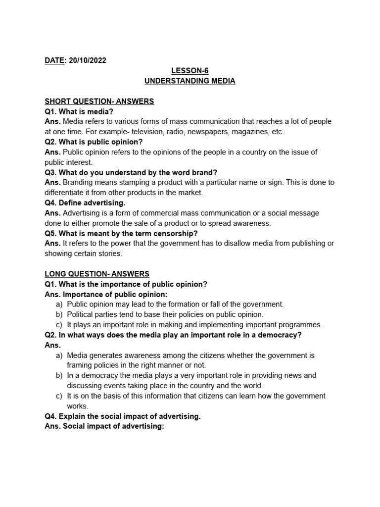 VII - Civics - Lesson Notes - L-6 - Understanding Media - Venus - 2022 ...