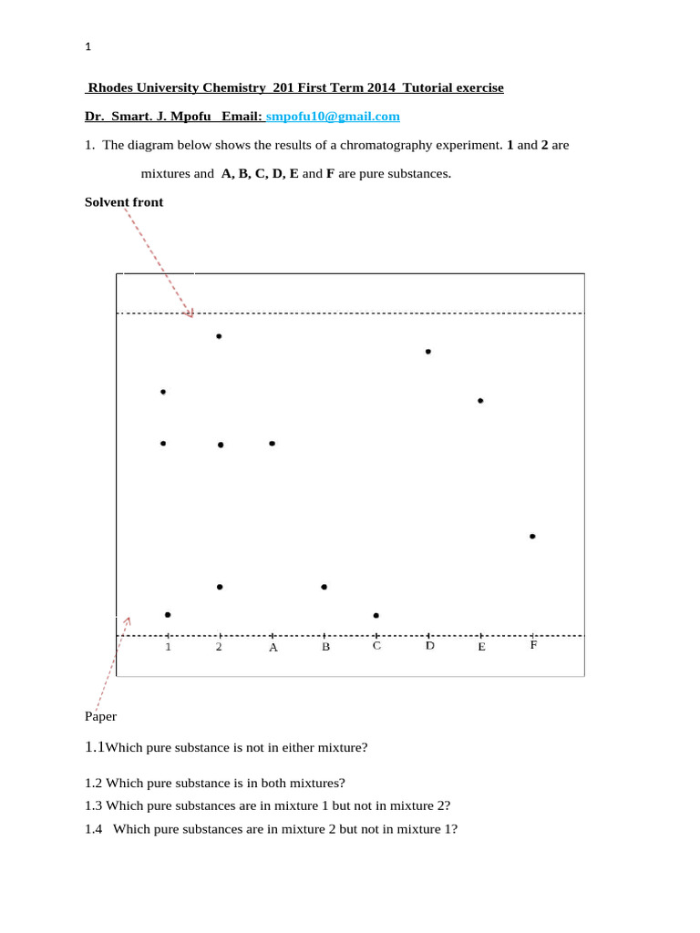 Rhodes University Chemistry 201 First Term 2014 Tutorial Exercise | PDF
