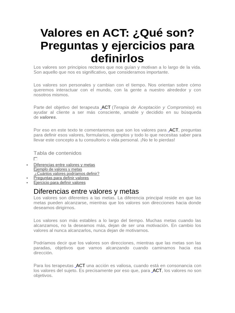Valores en ACT | PDF | Sicología