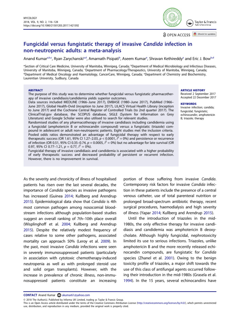 Fungicidal Versus Fungistatic Therapy of Invasive Candida Infection in ...
