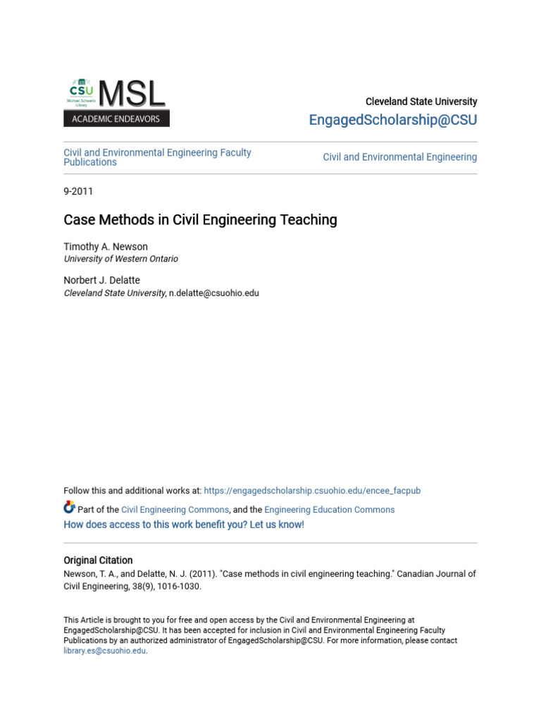 Case Methods in Civil Engineering Education | PDF | Learning | Knowledge
