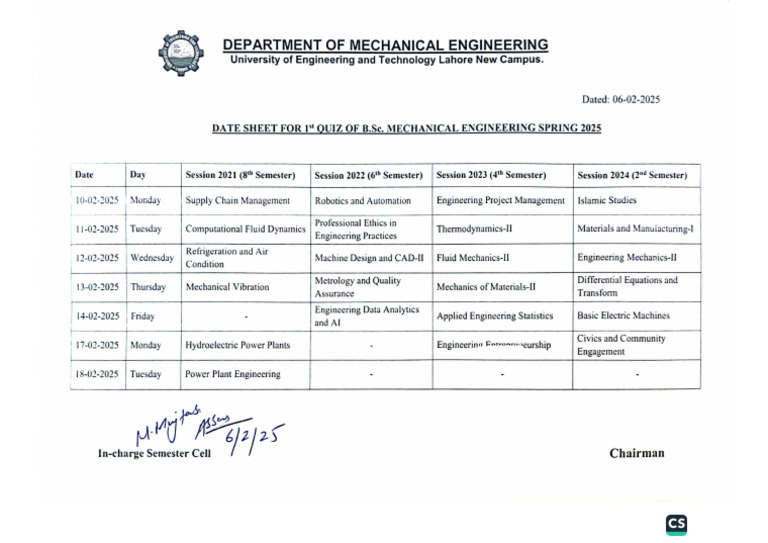 Date Sheet | PDF