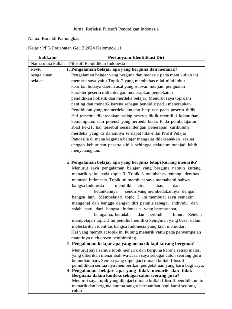 Ronal. Jurnal Refleksi Filosofi Pendidikan Indonesia | PDF Ronal. Jurnal Refleksi Filosofi Pendidikan Indonesia | PDF