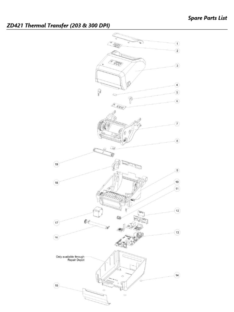 ZD421 Spare Parts Catalog | PDF | Printer (Computing) | Wi Fi