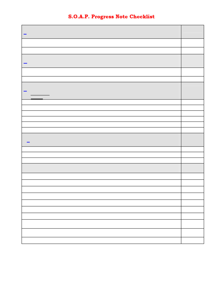S.O.A.P. Note Checklist for Counseling | PDF | Behavioural Sciences ...