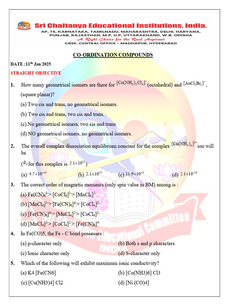 Coordination Compounds Quiz | PDF | Coordination Complex | Ion