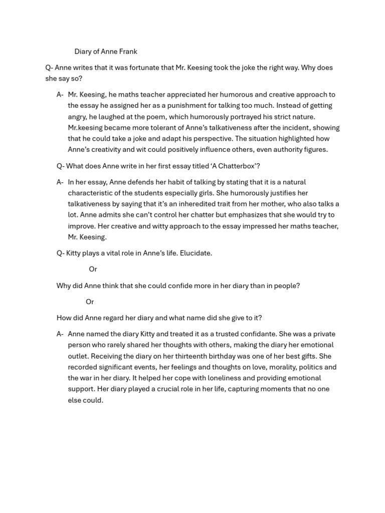 From the Diary of Anne Frank | PDF