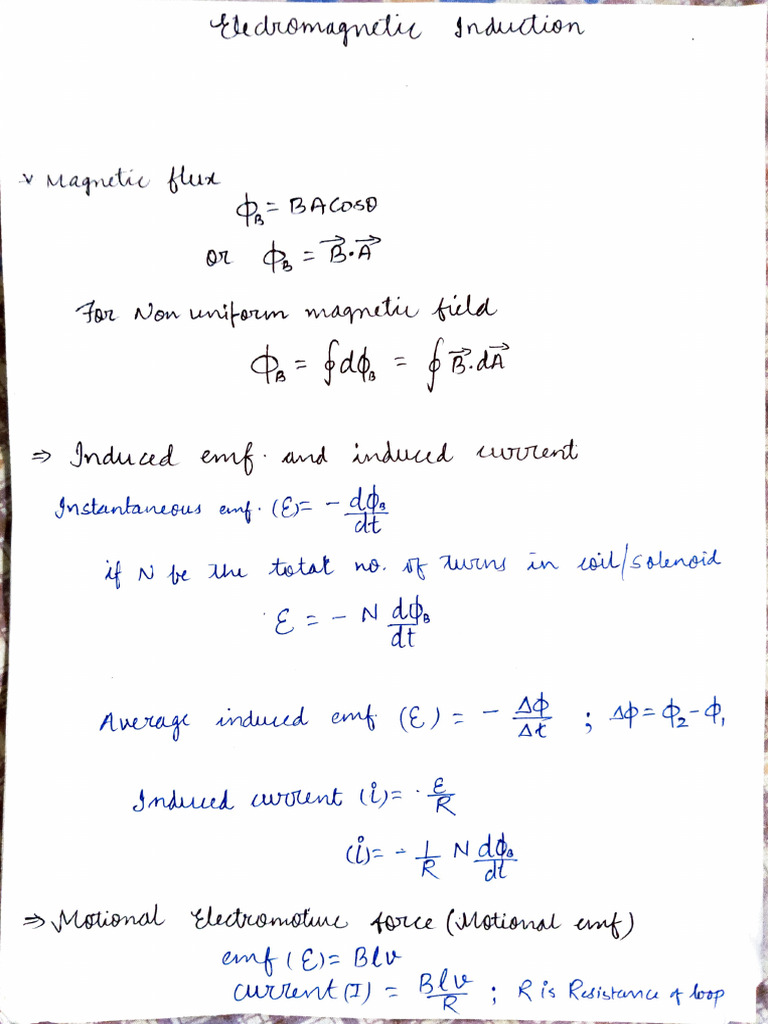 electromagnetic induction formula list | PDF