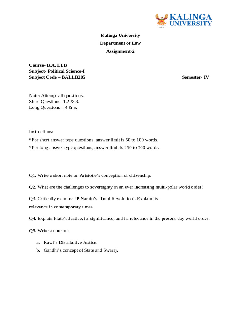 Jan-June 2024 Ballb 2 Sem v10 Ballb205 Ballb205 Unit 4 Assignment 2024 | PDF