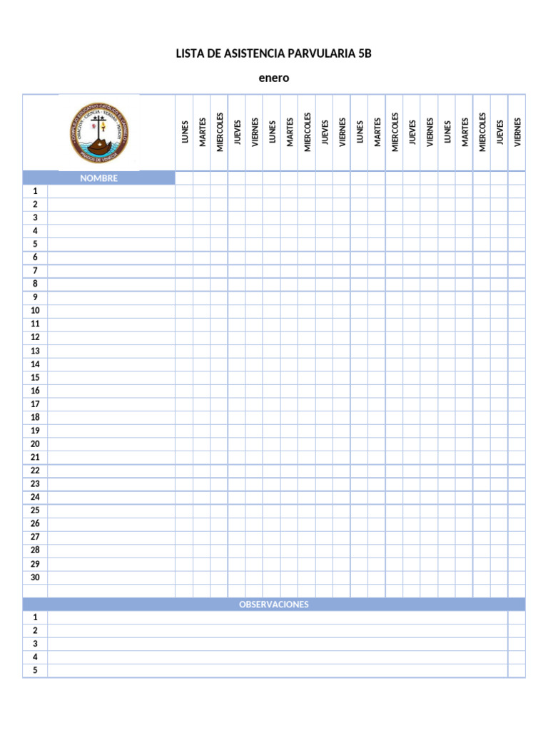 Asistencia Parvularia 5B 2025 | PDF