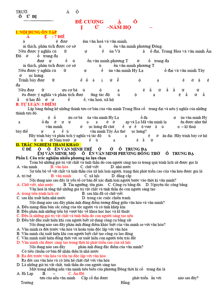 De Cuong Cuoi Ki Su 10 NH 2024-2025 | PDF