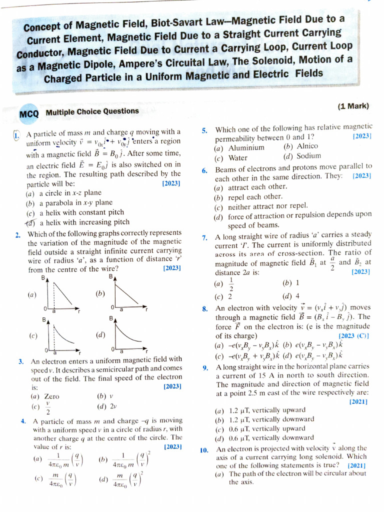 Moving Charges and Magnetism | PDF | Magnetic Field | Electron