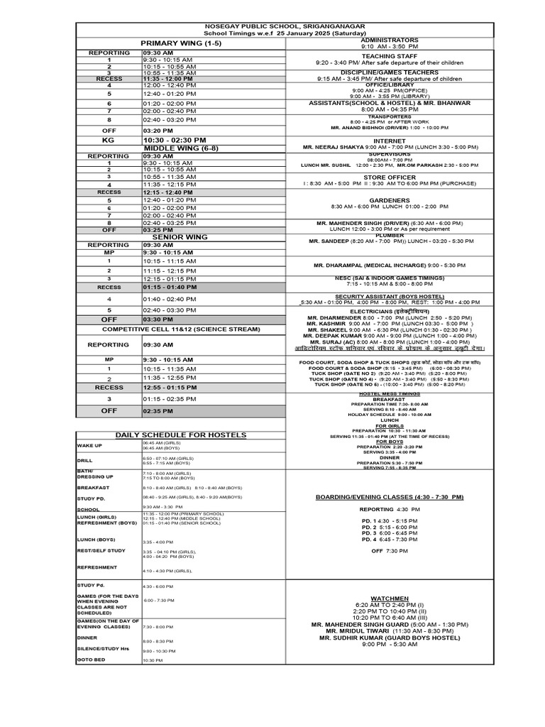 SCHOOL TIMINGS | PDF | Cuisine | Meal