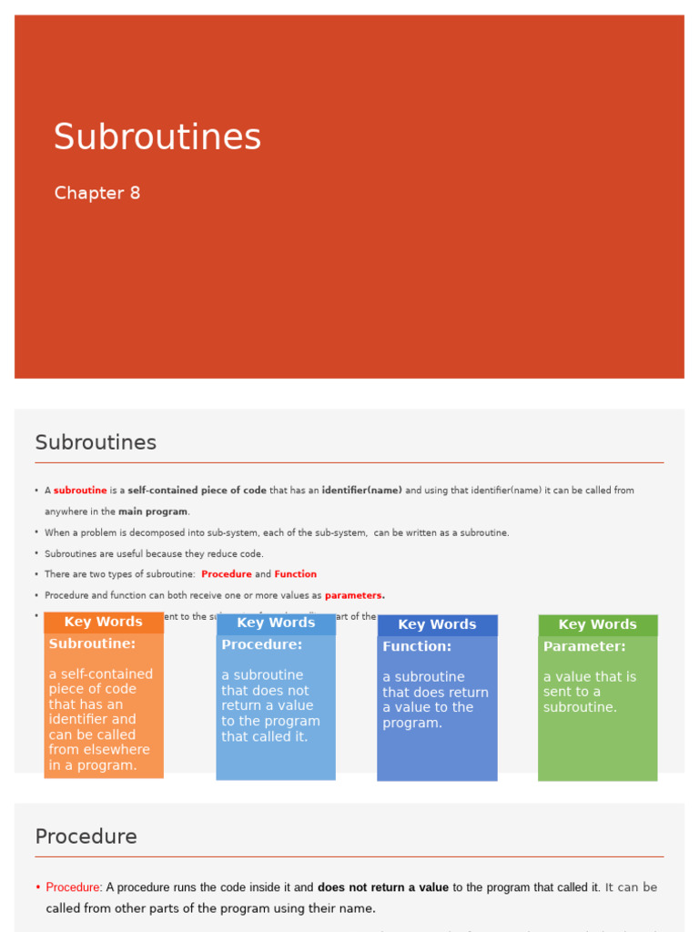 Subroutines (1) | PDF | Parameter (Computer Programming) | Scope ... Subroutines (1) | PDF | Parameter (Computer Programming) | Scope ...
