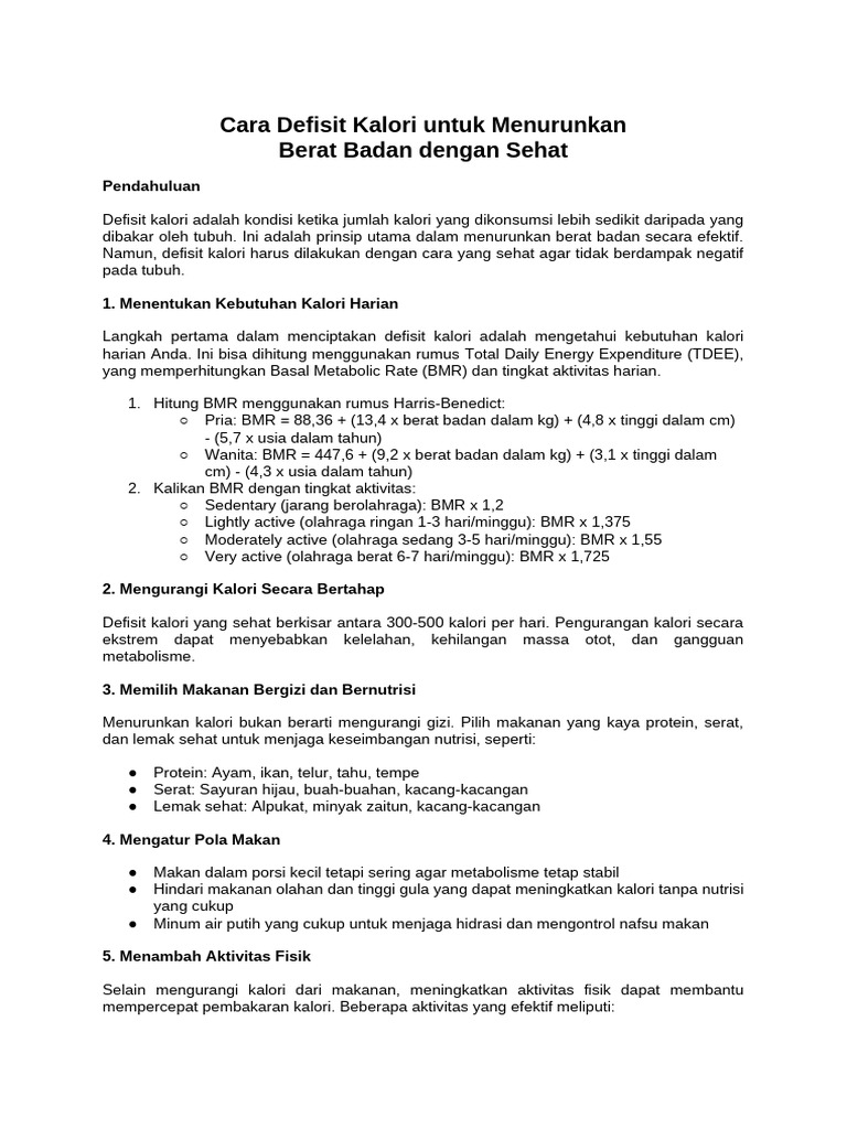 Defisit Kalori Sehat untuk Berat Badan | PDF