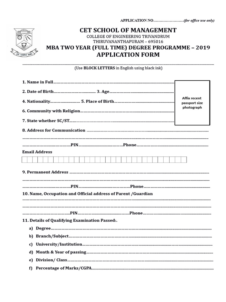 MBA Full Time 2019 Application Form | PDF
