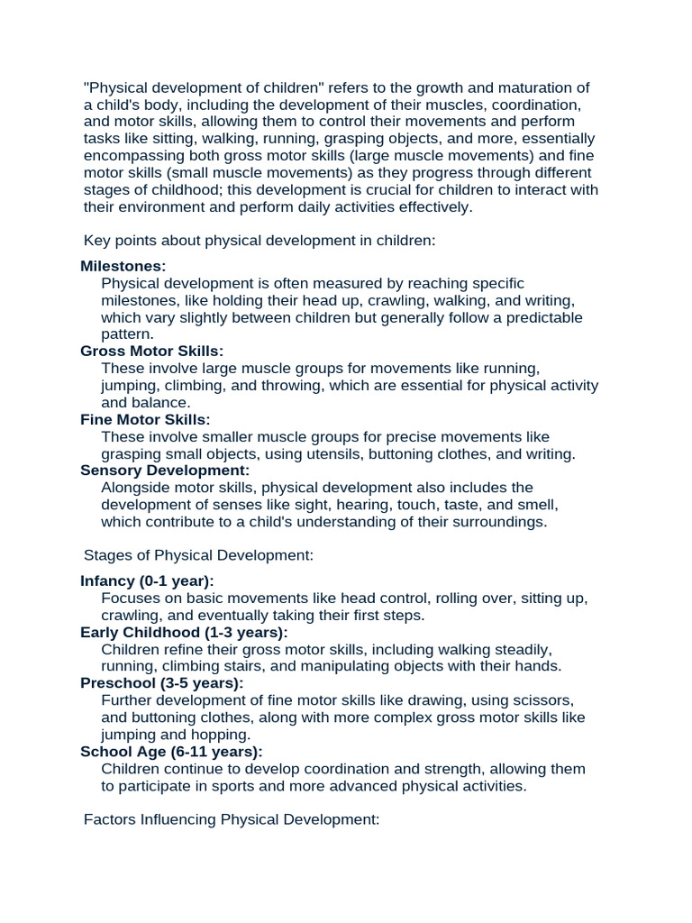 Child Physical Development Milestones | PDF | Child Development ...