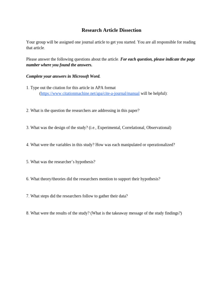 Article Dissection Assignment | PDF
