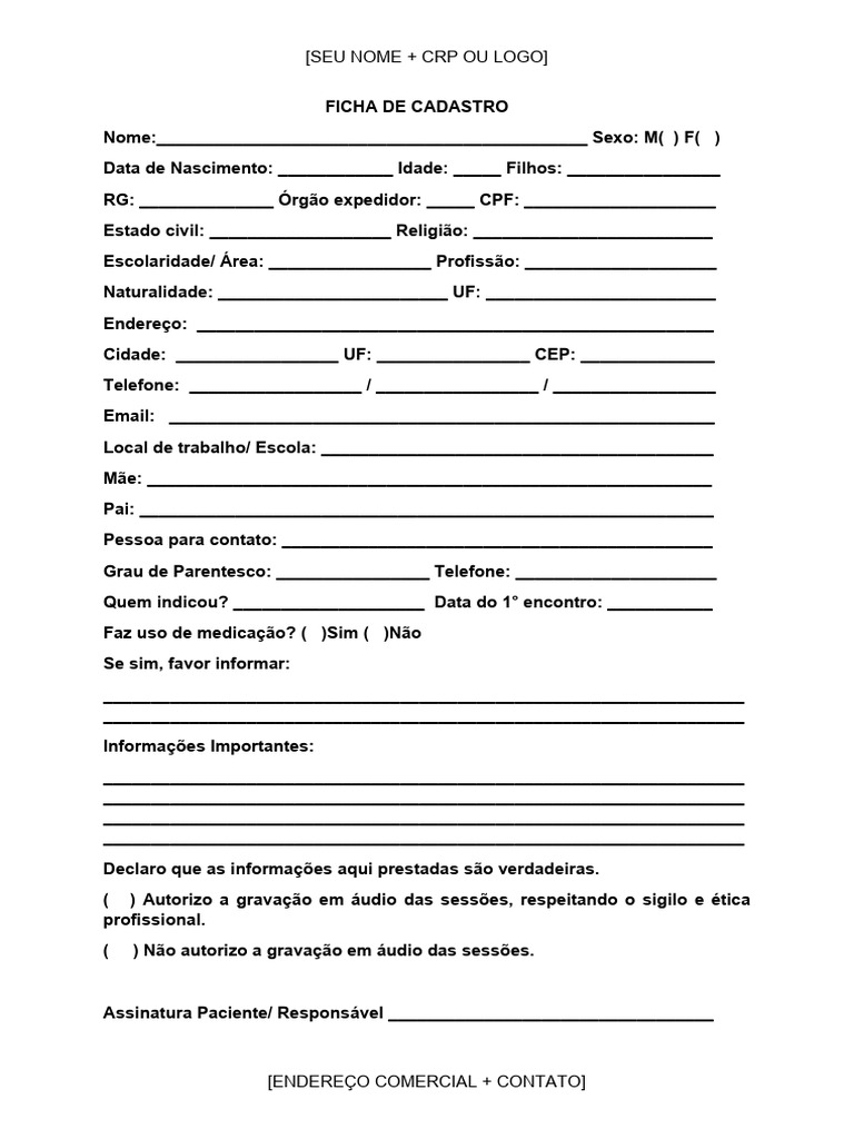 Modelo+Ficha+de+Cadastro | PDF