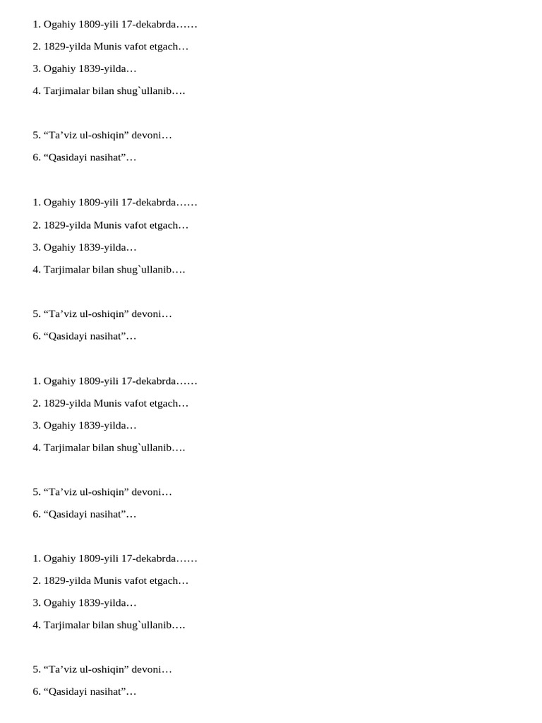 Ogahiy Ijodi Davom Ettir Metodi 9-Sinf Adabiyot | PDF