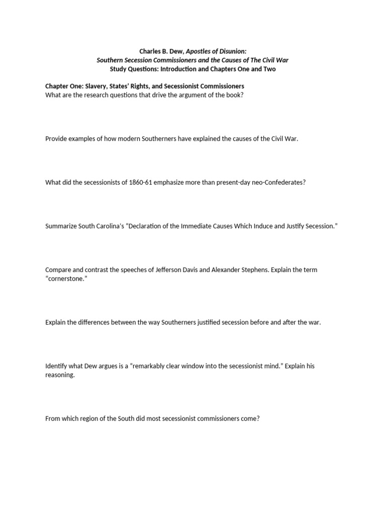 Secessionist Commissioners and Civil War Causes | PDF | Secession In ...