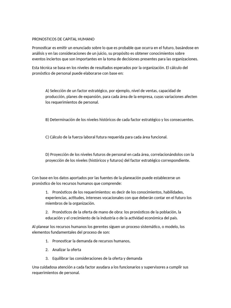 Pronosticos de Capital Humano | PDF | Gestión de recursos humanos | Negocios económicos