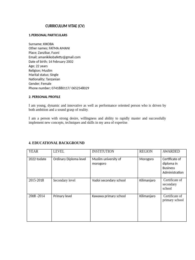My CV f | PDF | Tanzania | Learning
