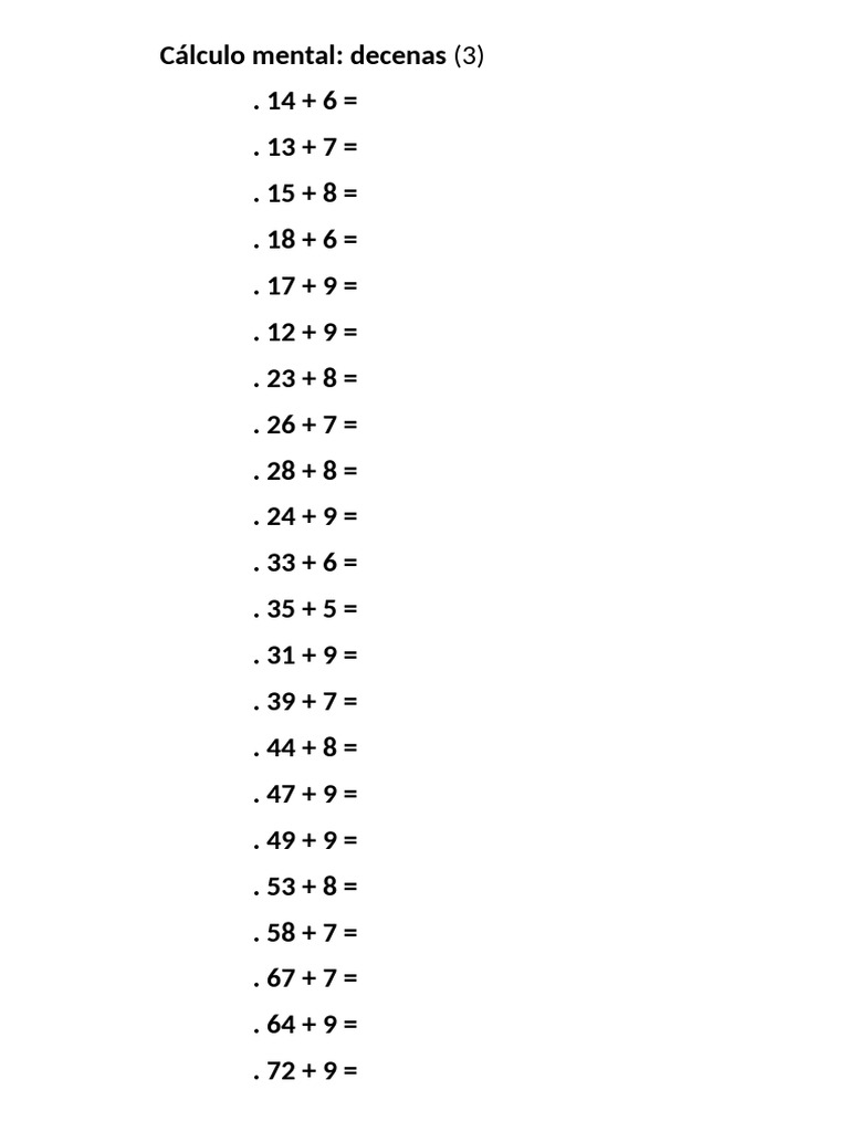Cálculo Mental 3. Decenas. | PDF