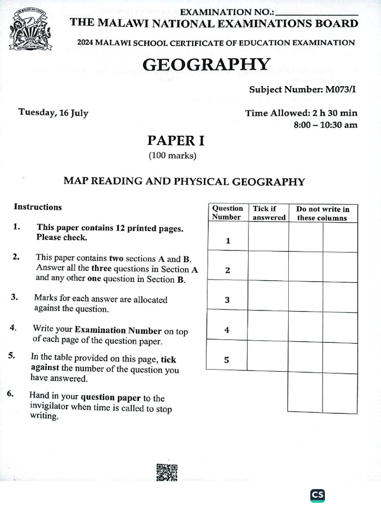 2024 MANEB Geography I | PDF