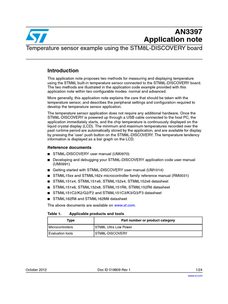 an3397-temperature-sensor-example-using-the-stm8ldiscovery-board-stmicroelectronics | PDF ...