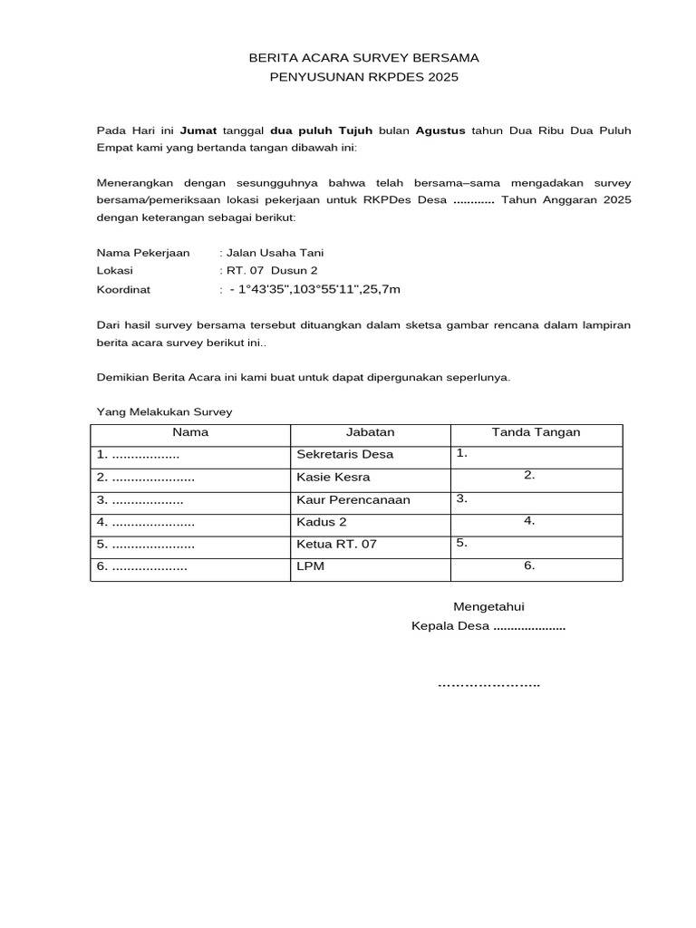 Berita Acara Survey 2024 | PDF