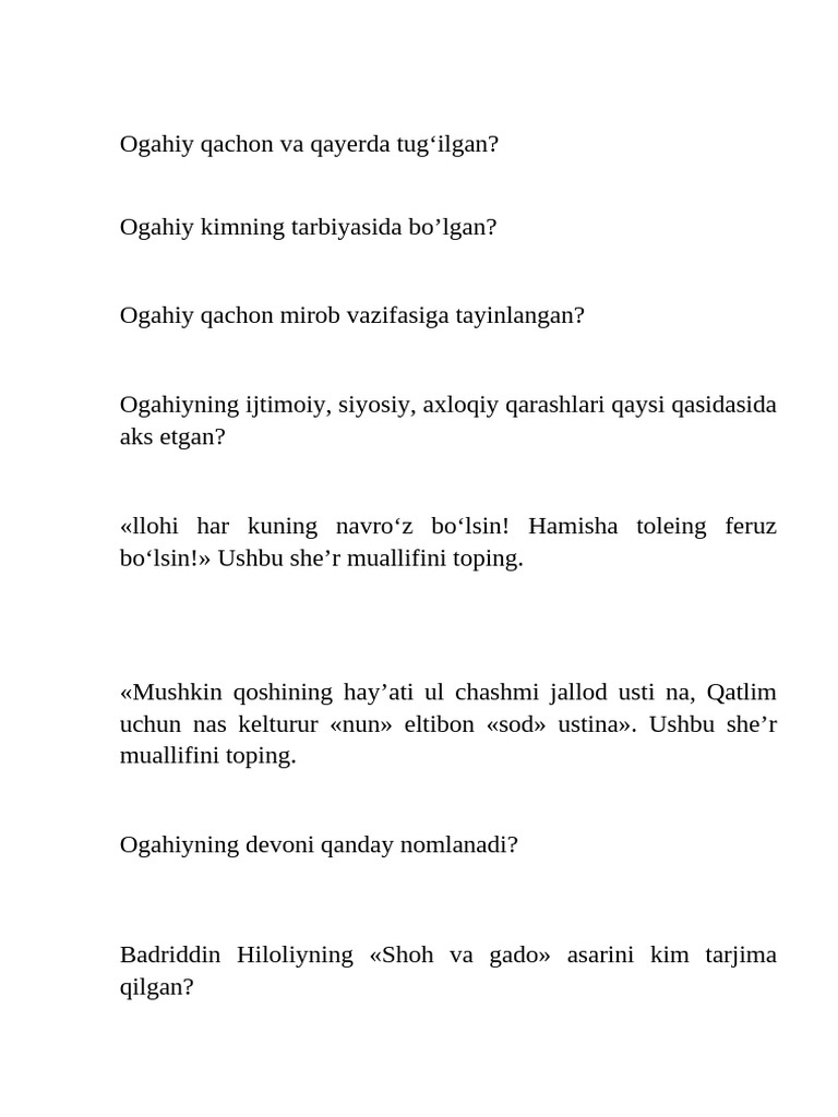 Ogahiy Qachon Va QayR | PDF