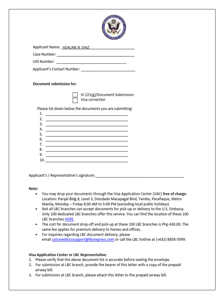 Visa Document Submission Guide | PDF