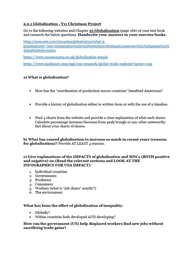 Y11 Globalisation Christmas Project Dec 2024 | PDF | Globalization | Multinational Corporation