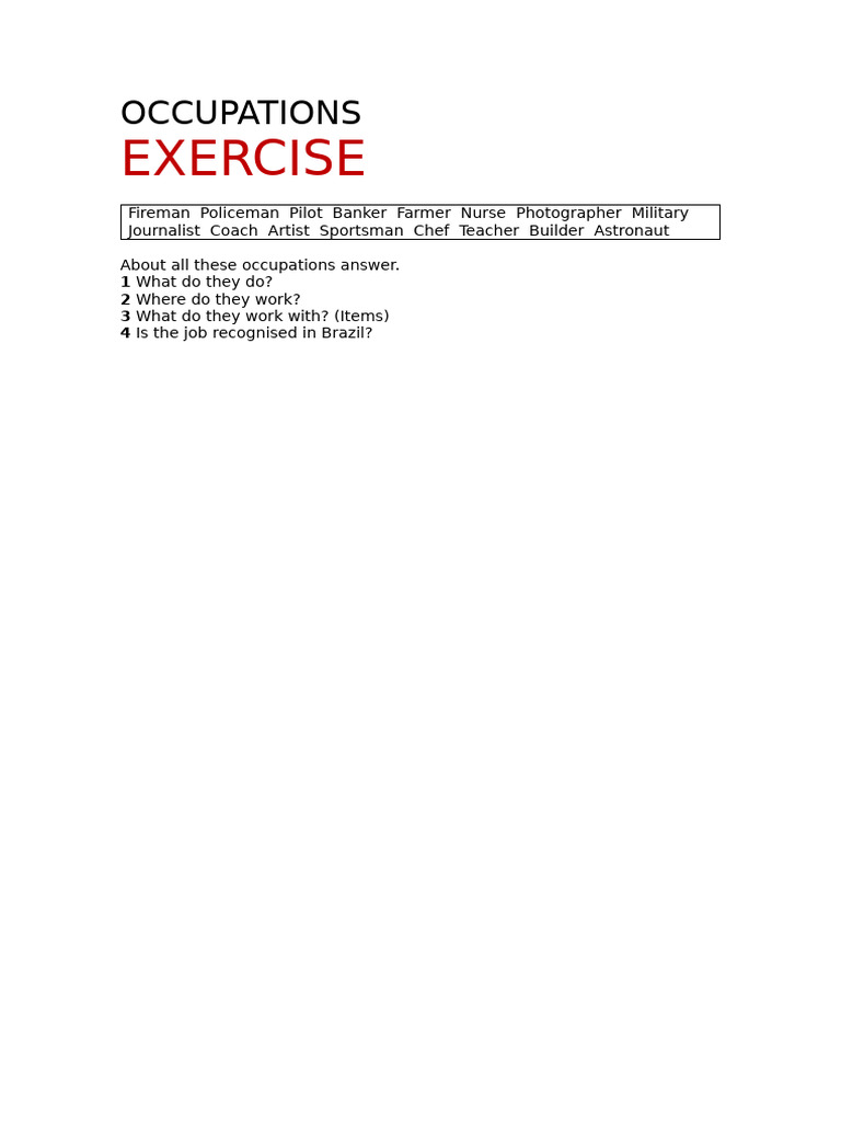 Occupations Exercise | PDF