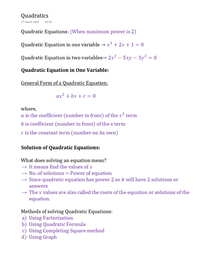 Quadratics | PDF | Quadratic Equation | Equations