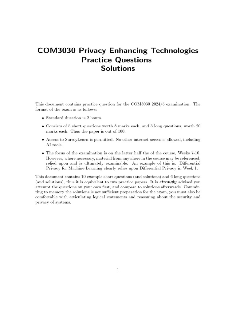 Practice Questions Solutions | PDF | Key (Cryptography) | Encryption