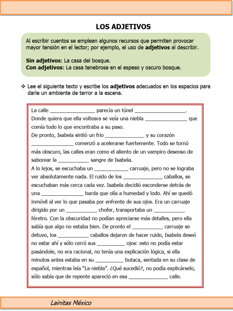 6to Grado - Español - Los Adjetivos | PDF