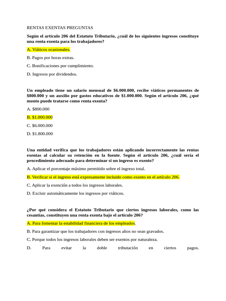 Rentas Exentas Preguntas | PDF