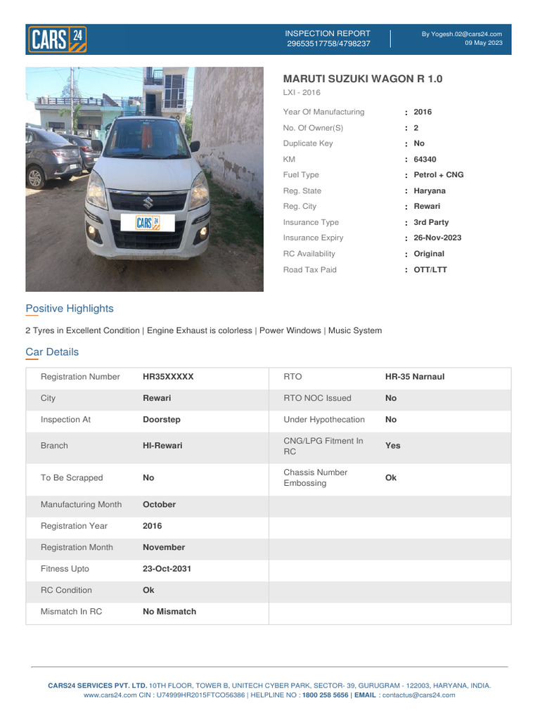 Pradeep Inspection Report | PDF | Vehicle Technology | Car