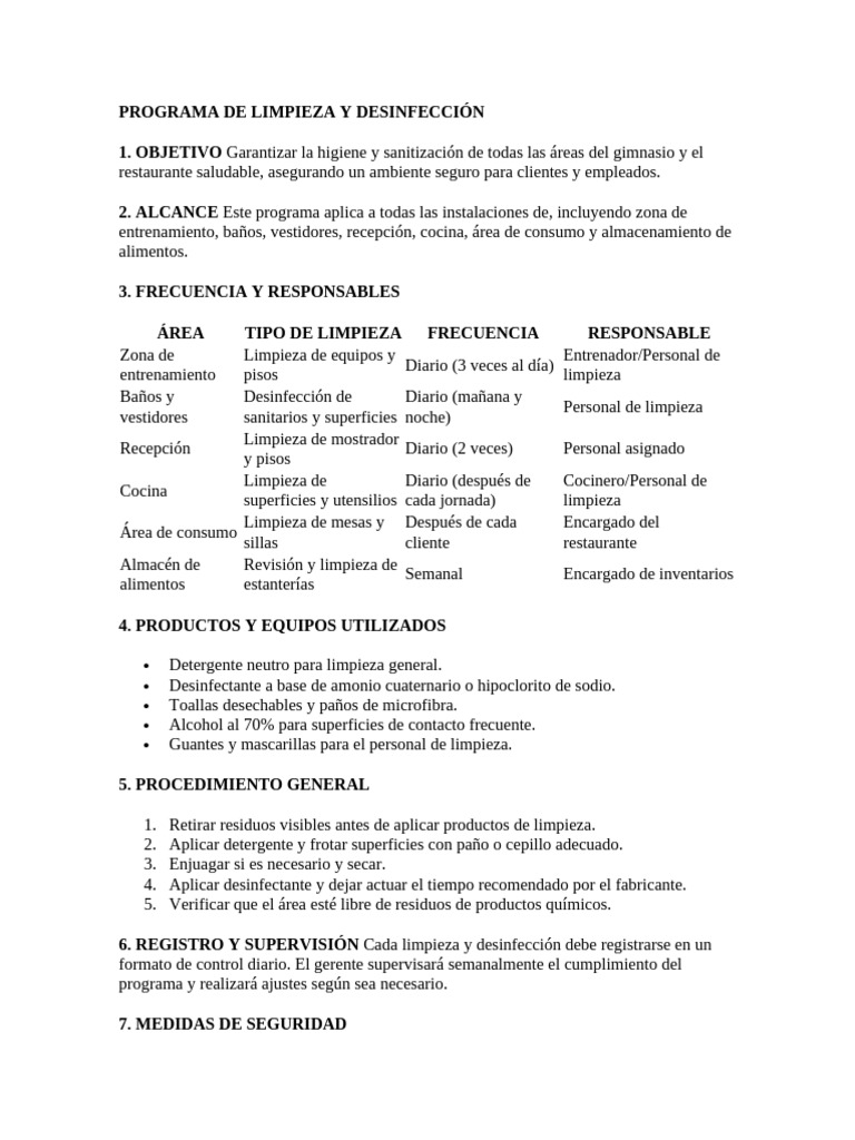 Programa de Limpieza y Desinfección | PDF