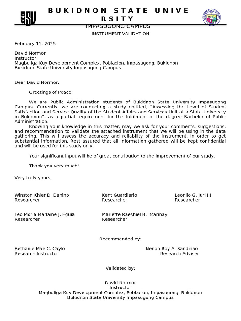 Instrument Validation Request for Study | PDF