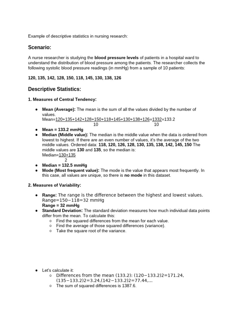 Descriptive Statistics in Nursing Research | PDF | Mean | Mode (Statistics)