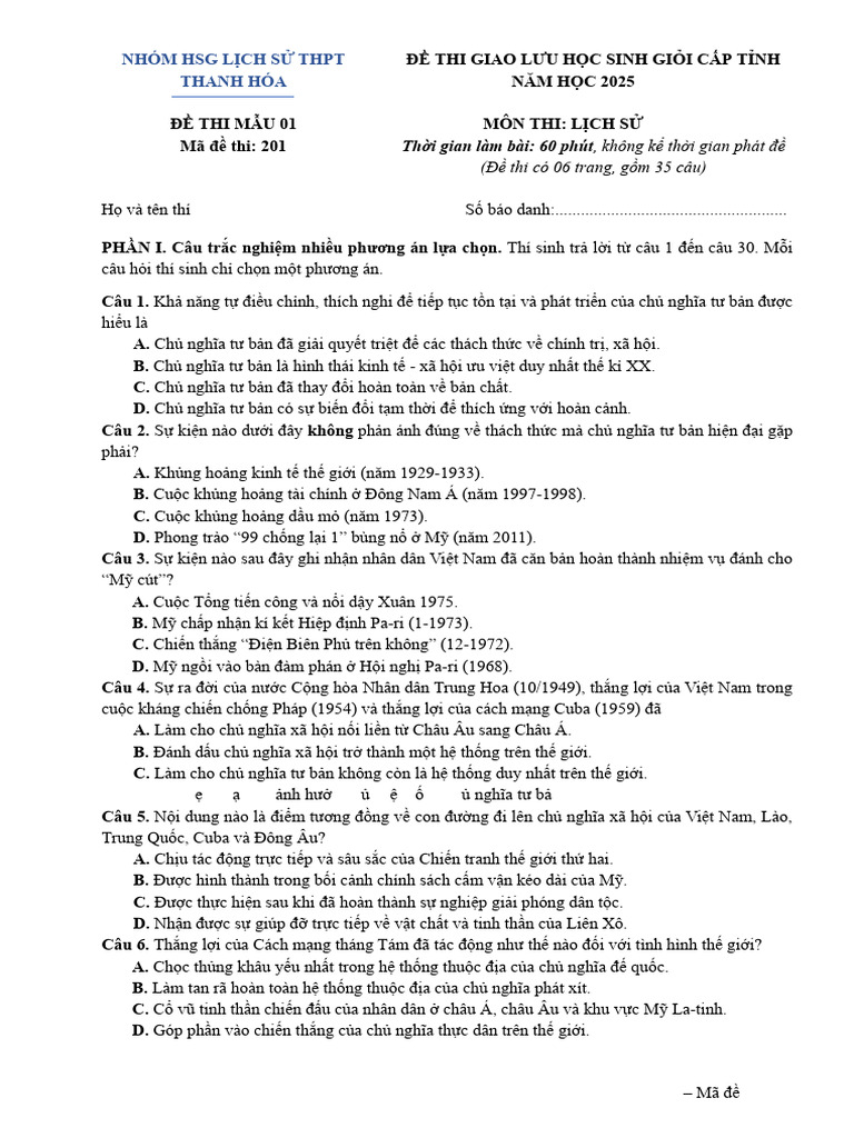 (HSGTH) de Thi Mau 01 | PDF