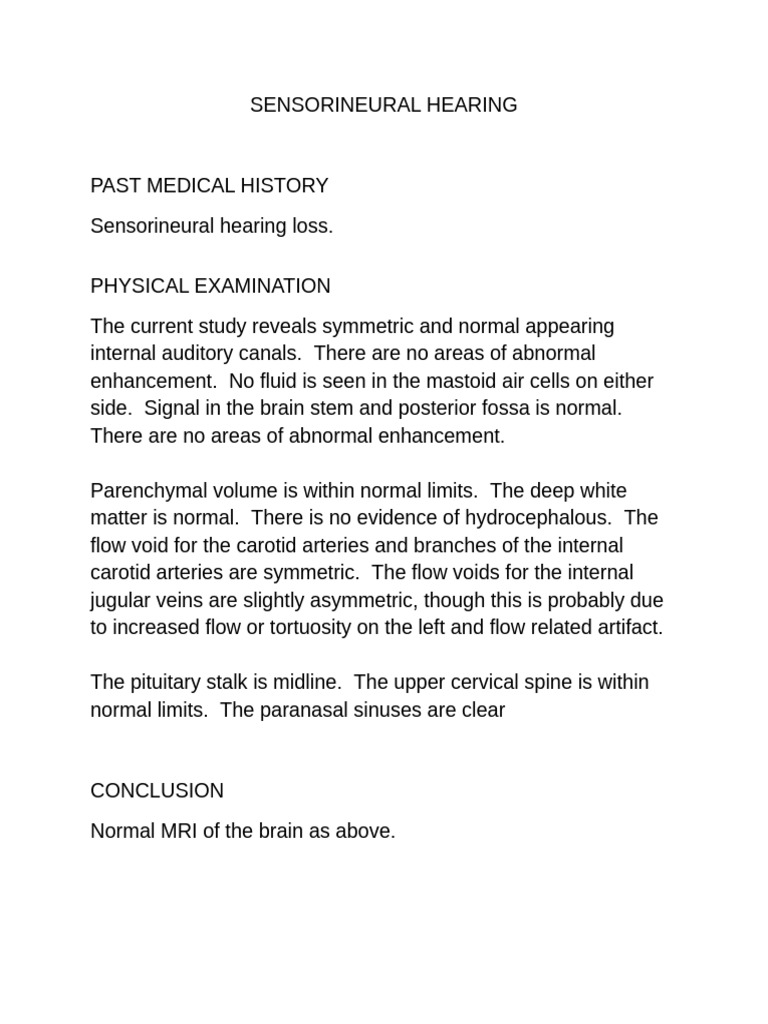 MRI For Sensorineural Hearing Loss | PDF