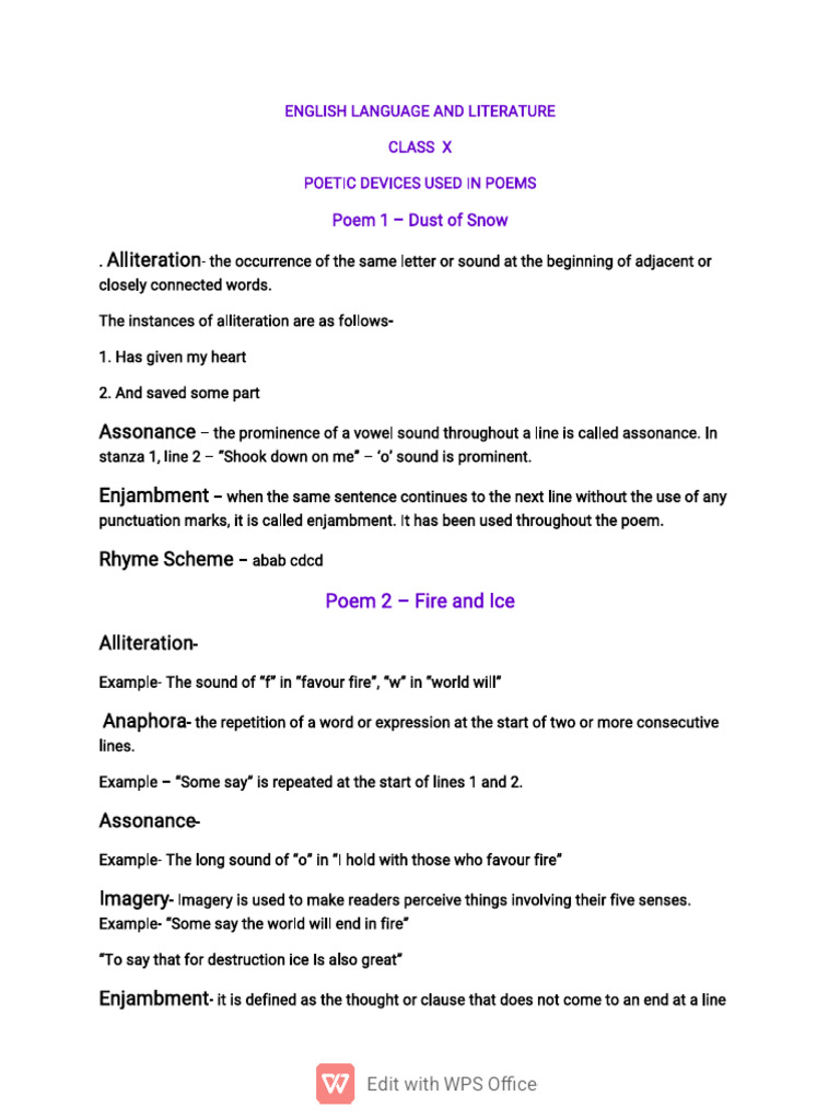Poetic devices Class X | PDF | Poetry | Rhyme