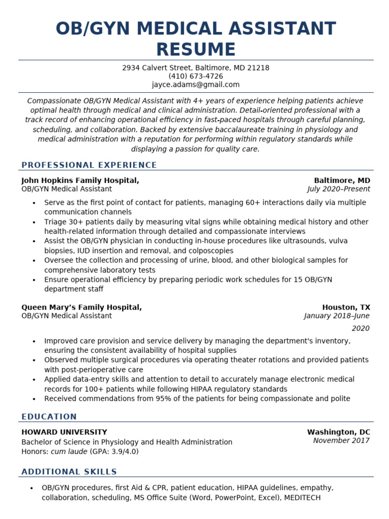 OB/GYN Medical Assistant Resume Guide | PDF | Résumé | Hospital