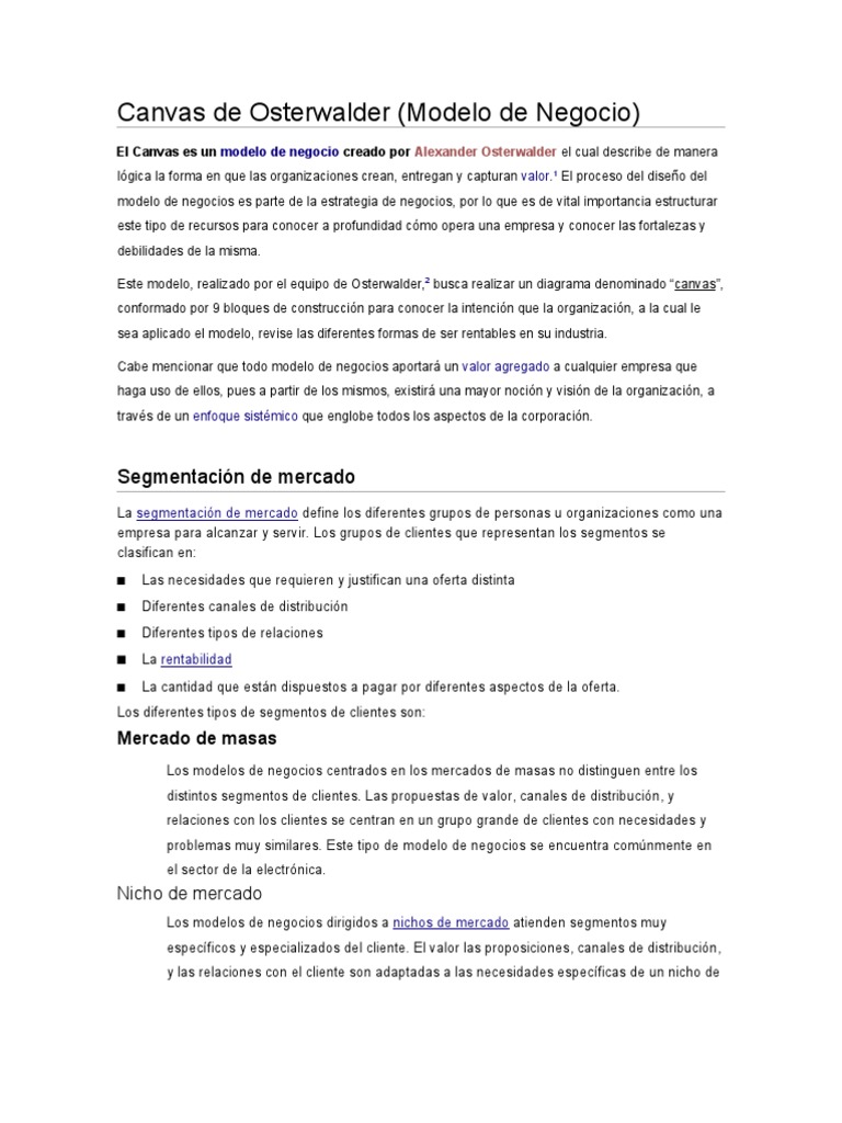 Modelo Canvas de Osterwalder | PDF | Papel | Distribución (comercial)