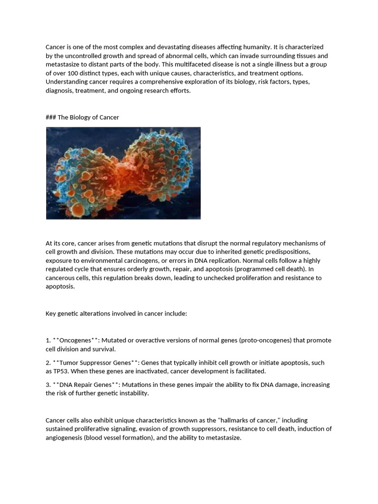 Cancer Is One of The Most Complex and Devastating Diseases Affecting ...